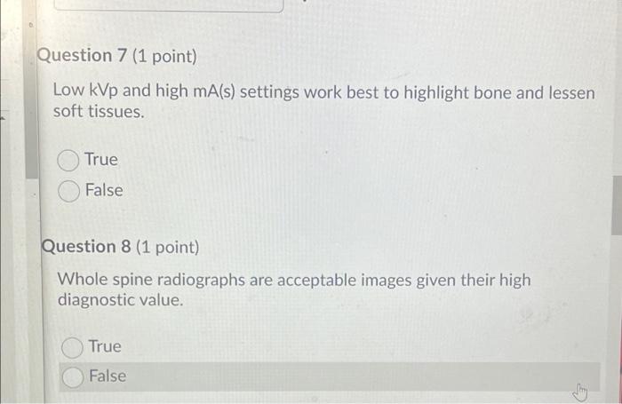 Solved Question 7 (1 point) Low kVp and high mA(s) settings | Chegg.com