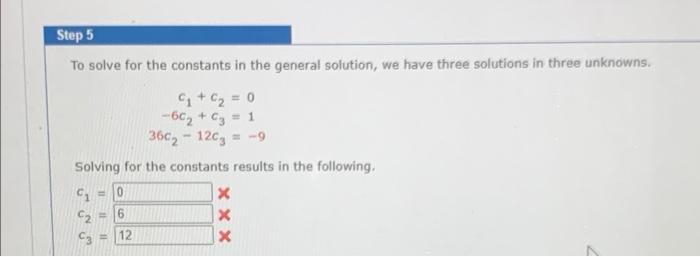 Solved Step 5 To solve for the constants in the general | Chegg.com