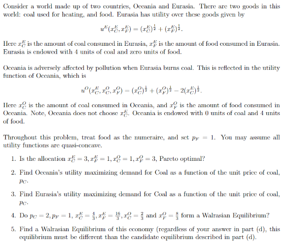 Solved Consider a world made up of two countries, Oceania | Chegg.com