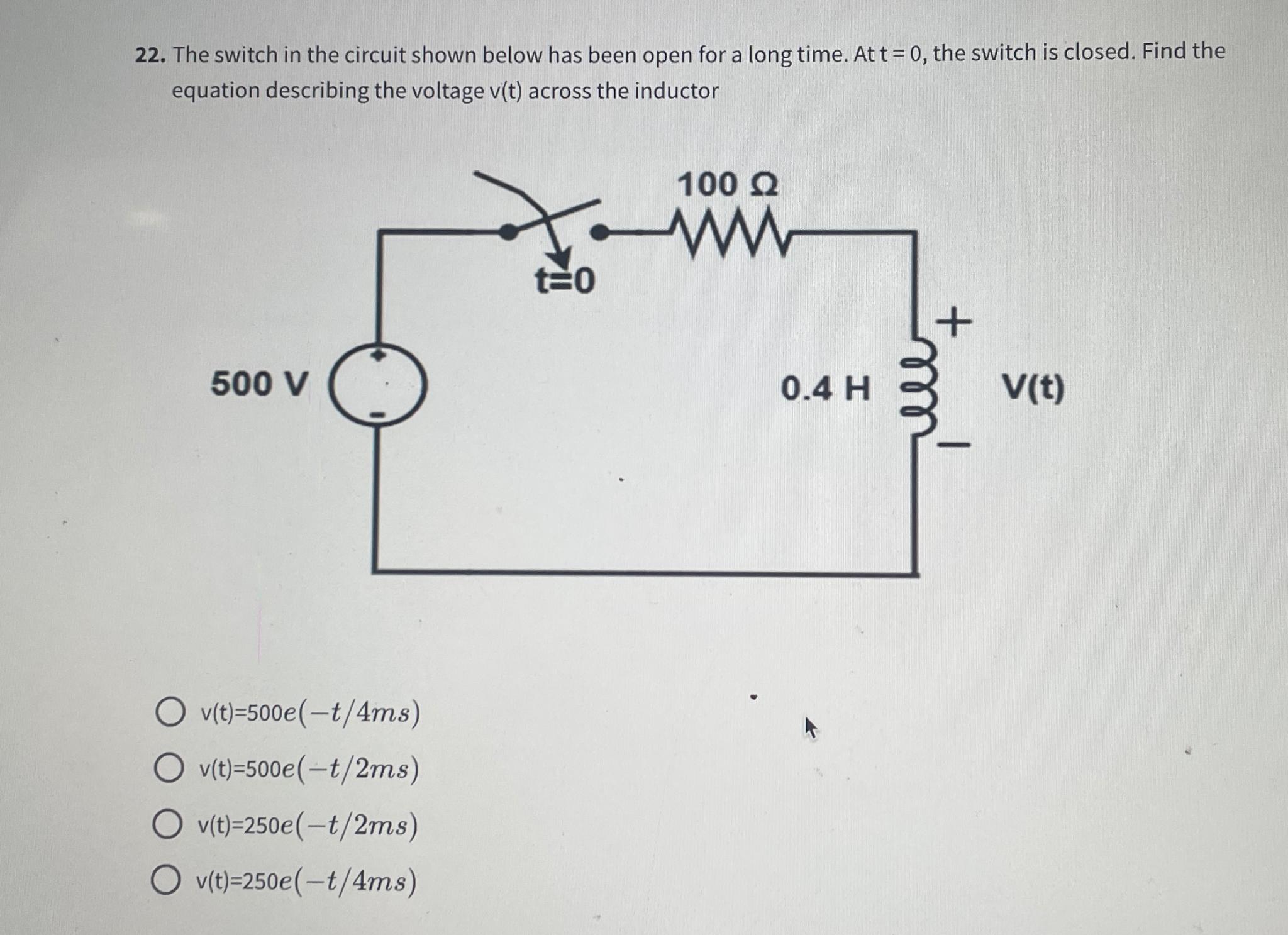 Solved The switch in the circuit shown below has been open | Chegg.com