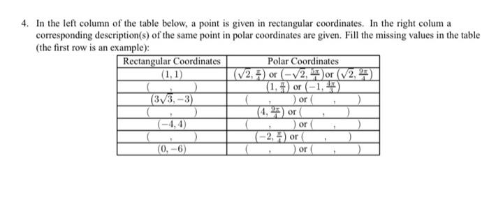 Solved 4. In the left column of the table below, a point is | Chegg.com