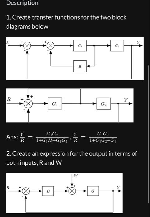 Solved Description 1. Create transfer functions for the two | Chegg.com