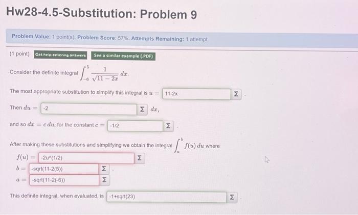 Solved Hw28-4.5-Substitution: Problem 9 Problem Value: 1 | Chegg.com