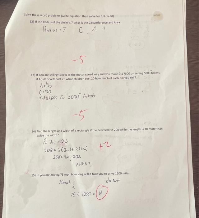 Solved Solve these word problems (write equation then solve | Chegg.com