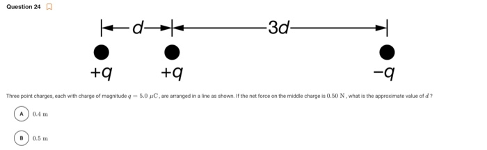 Solved Question 24 -3d +q +9 Three point charges, each with | Chegg.com
