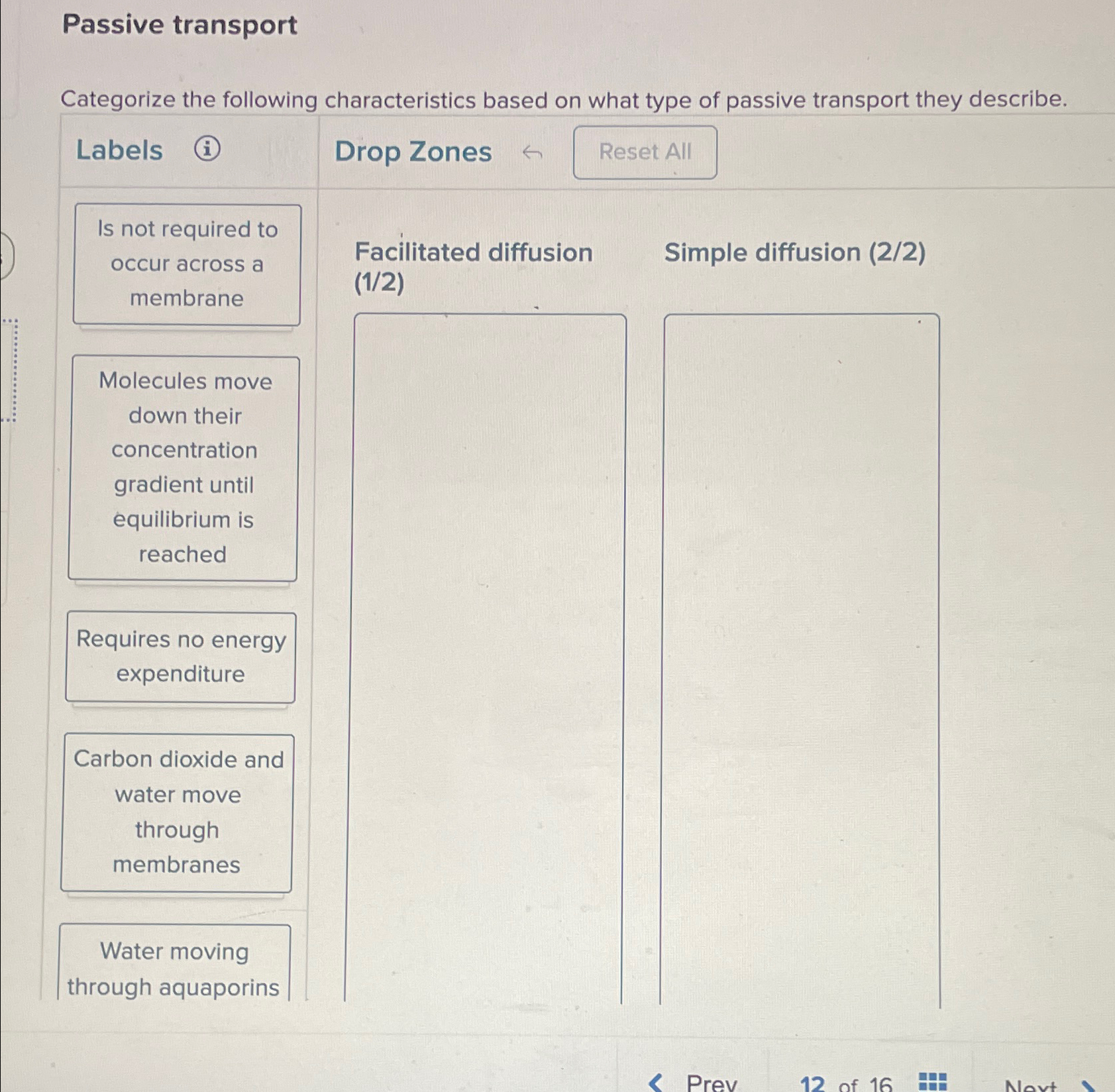 Solved Passive transportCategorize the following | Chegg.com
