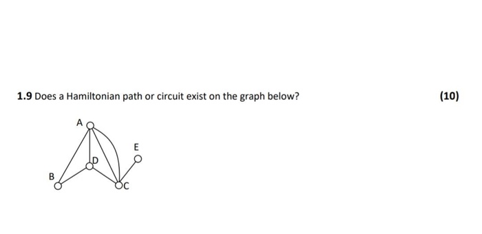 Solved 1.9 Does a Hamiltonian path or circuit exist on the | Chegg.com