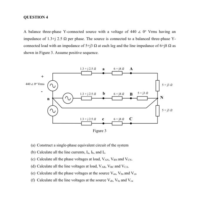 Solved A balance three-phase Y-connected source with a | Chegg.com