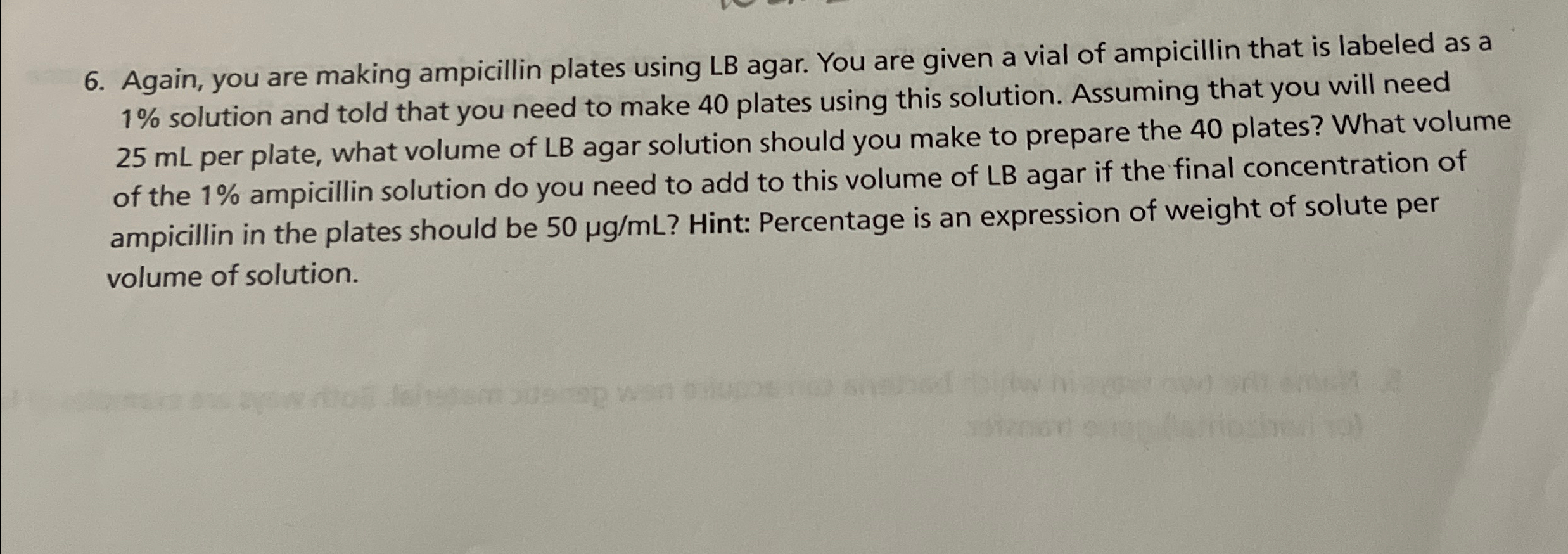 Solved Again, you are making ampicillin plates using LB | Chegg.com