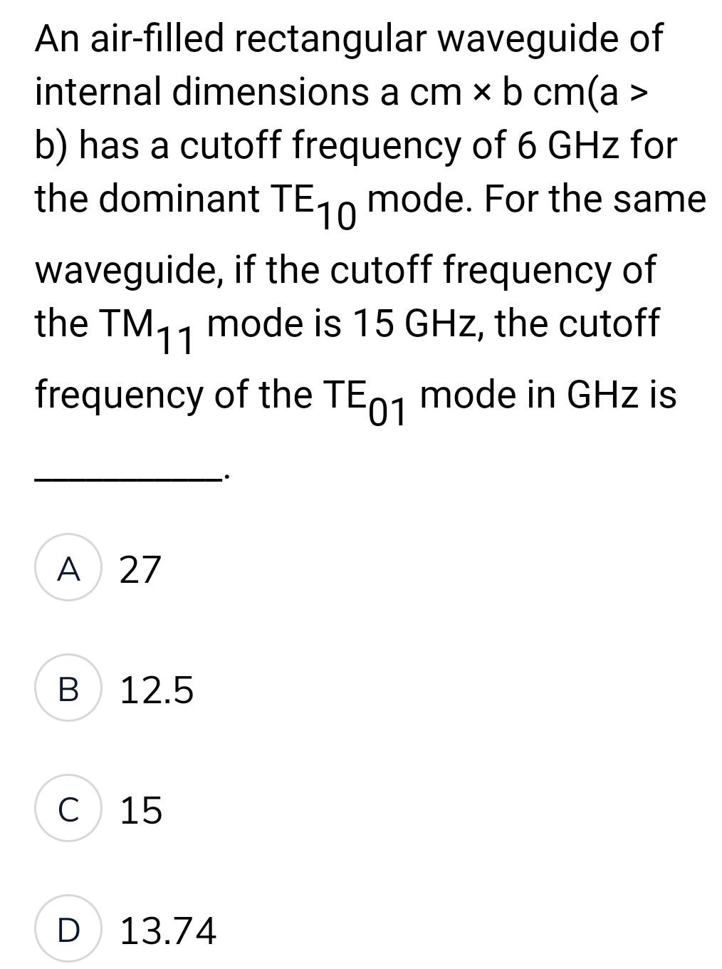 Solved An air-filled rectangular waveguide of internal | Chegg.com