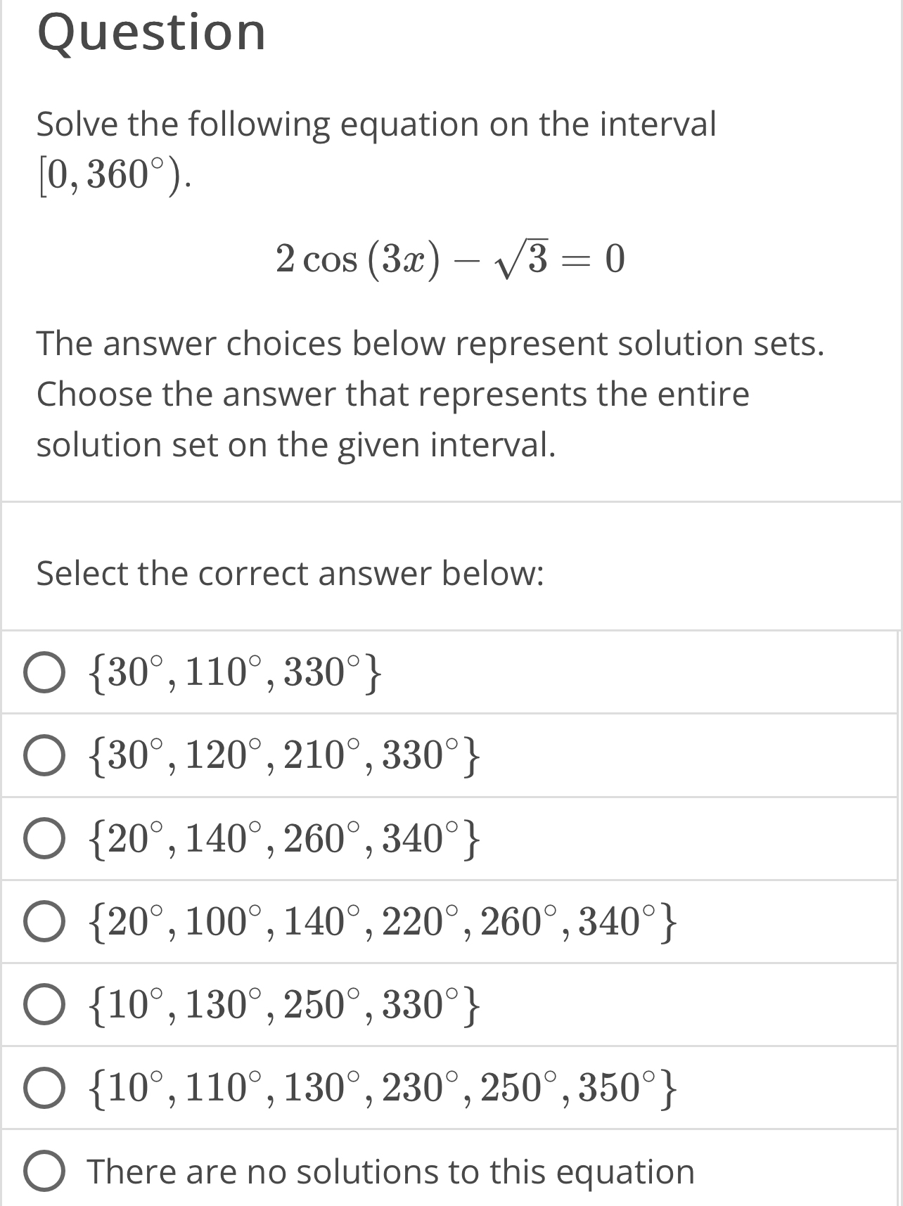 Solved QuestionSolve the following equation on the interval | Chegg.com