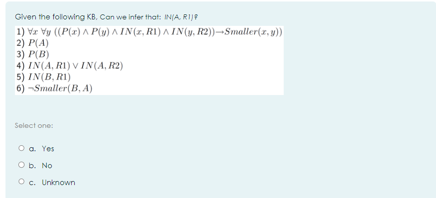 Solved Given the following KB, ﻿Can we infer that: | Chegg.com