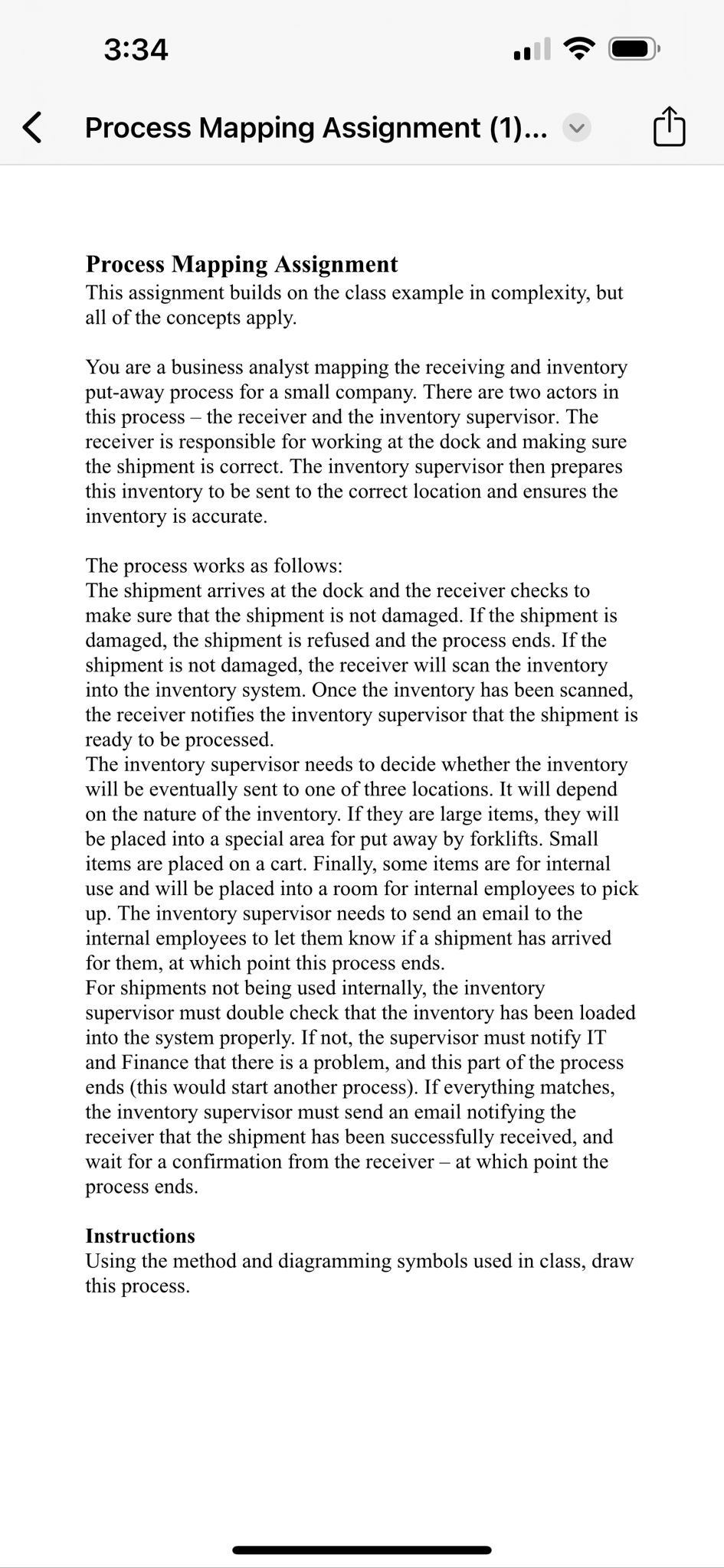 Solved Process Mapping AssignmentThis assignment builds on | Chegg.com