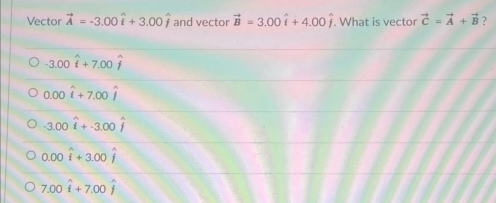 Solved Vector vec(A)=-3.00hat(i)+3.00hat(j) ﻿and vector | Chegg.com