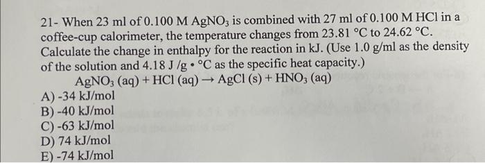 Solved 21- When 23 ml of 0.100 M AgNO3 is combined with 27 | Chegg.com