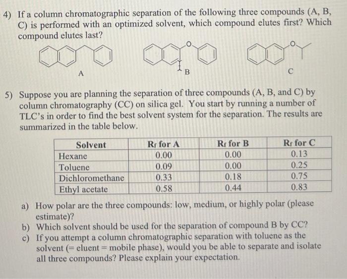 Solved 4) If a column chromatographic separation of the | Chegg.com