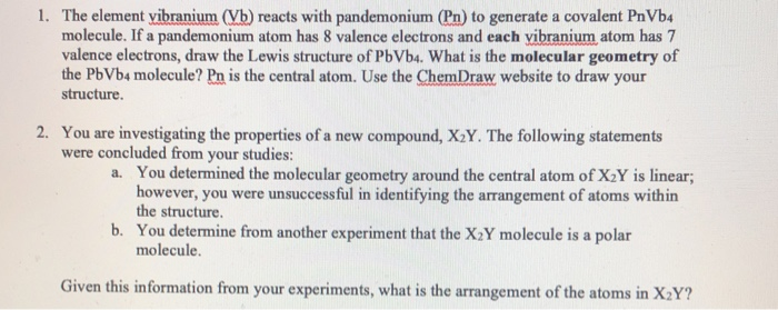 Solved 1. The element vibranium (Vb) reacts with pandemonium | Chegg.com
