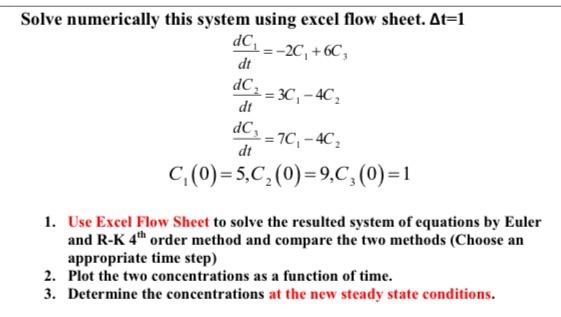 Solve numerically this system using excel flow sheet. | Chegg.com