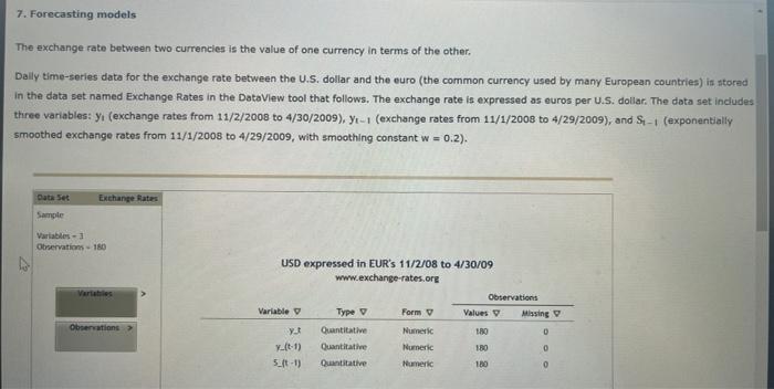 7. Forecasting models The exchange rate between two | Chegg.com