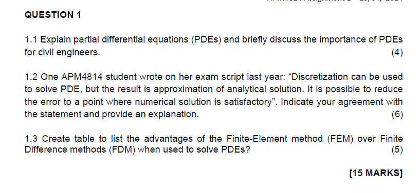 Solved QUESTION 11.1 ﻿Explain partial differential equations | Chegg.com