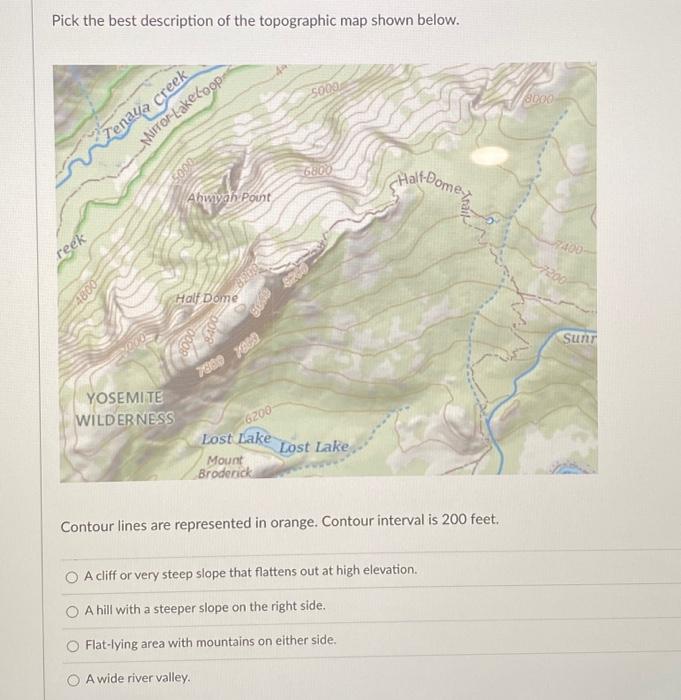 Solved Pick the best description of the topographic map | Chegg.com
