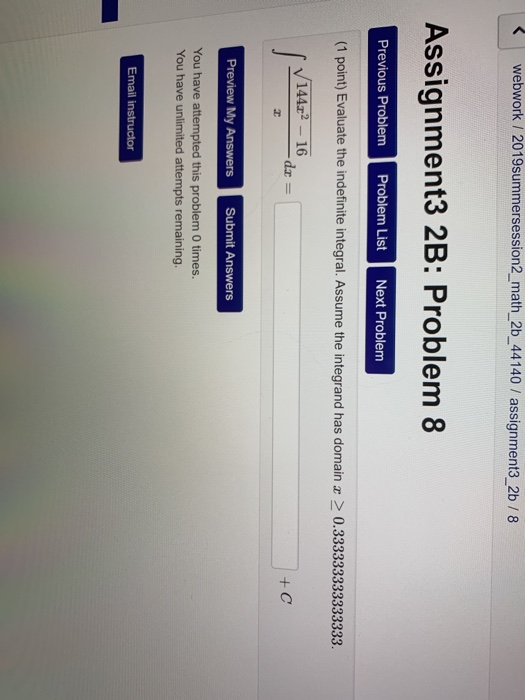 Solved webwork / 2019summersession2_math_2b_44140 / | Chegg.com