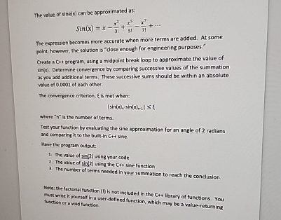 Solved The value of sine(x) ﻿can be approximated | Chegg.com