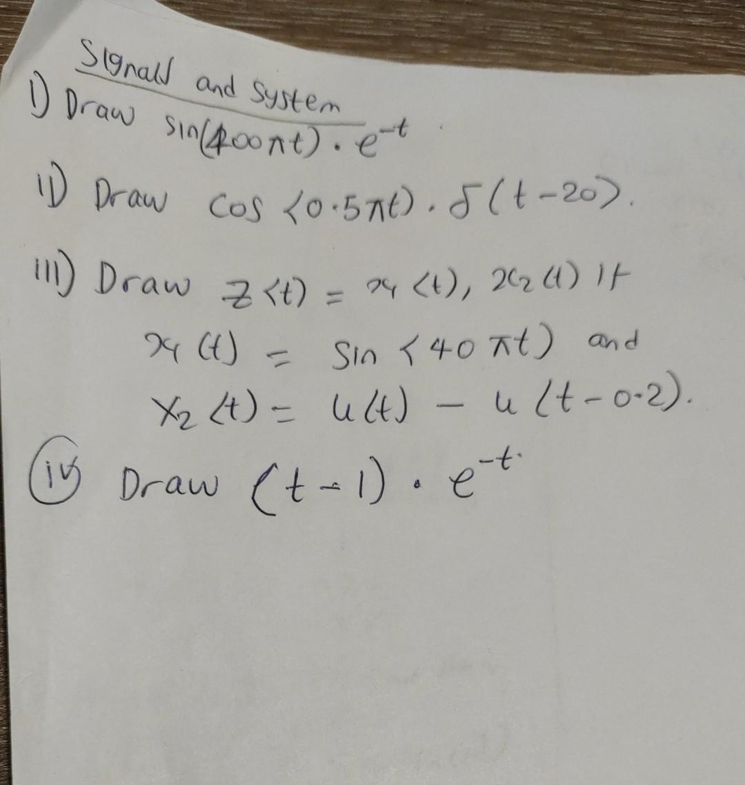 Solved 11) Draw cos 0.5πt)⋅δ(t−20 . iii) Draw | Chegg.com