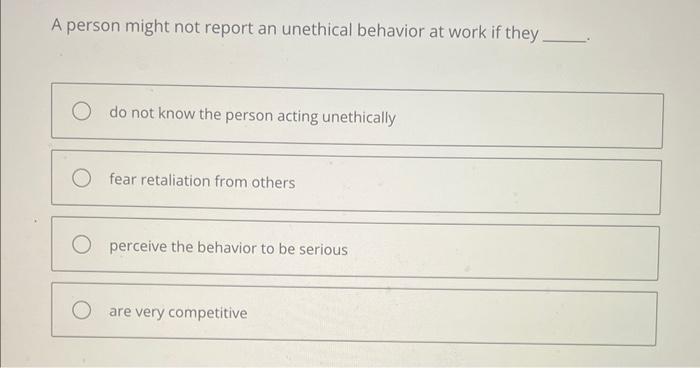 Solved A person might not report an unethical behavior at | Chegg.com