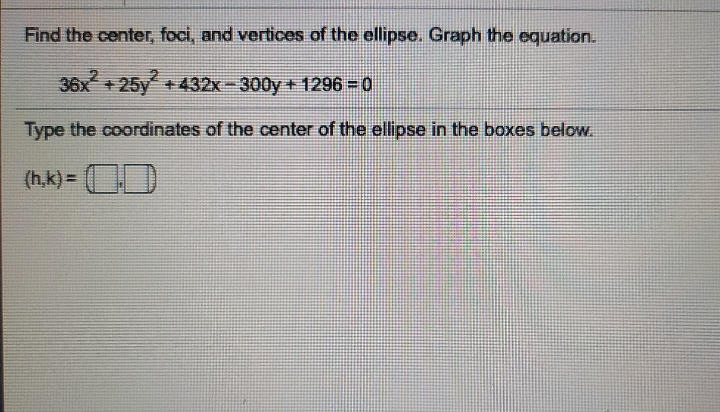 Solved Find the center, foci, and vertices of the ellipse. | Chegg.com