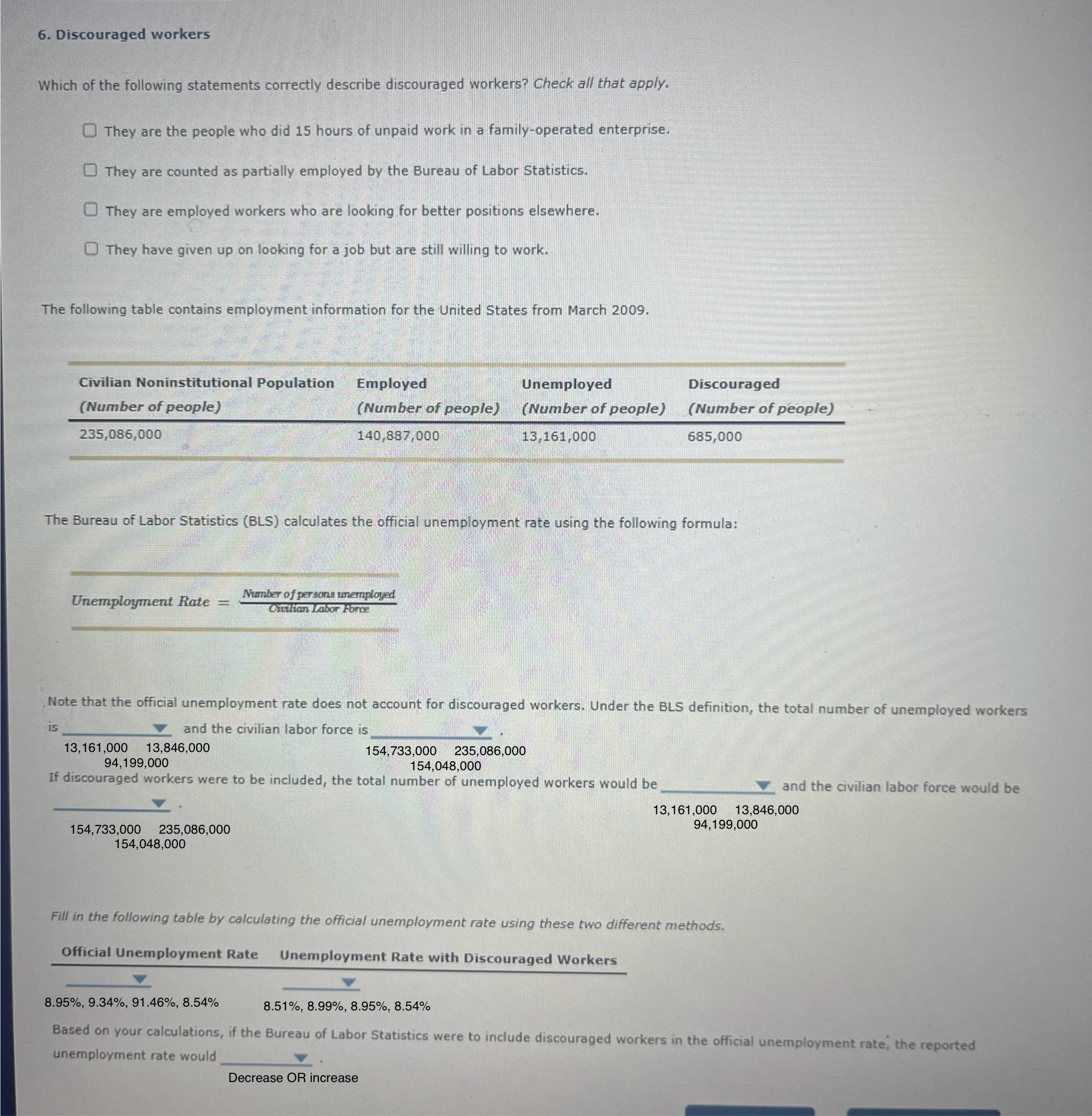 Solved Discouraged workersWhich of the following statements | Chegg.com