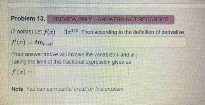 Solved Problem 13. PREVIEW ONLY - ANSWERS NOT RECORDED (2 | Chegg.com