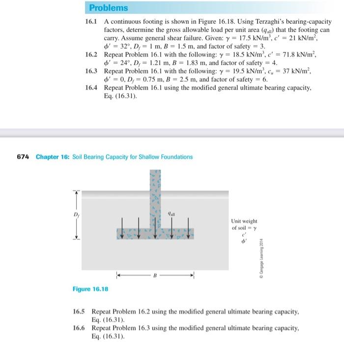 Solved Problems 16.1 A continuous footing is shown in Figure | Chegg.com