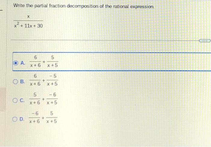 Solved Write the partial fraction decomposition of the | Chegg.com