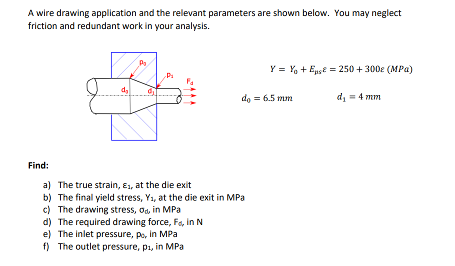 Solved A wire drawing application and the relevant | Chegg.com