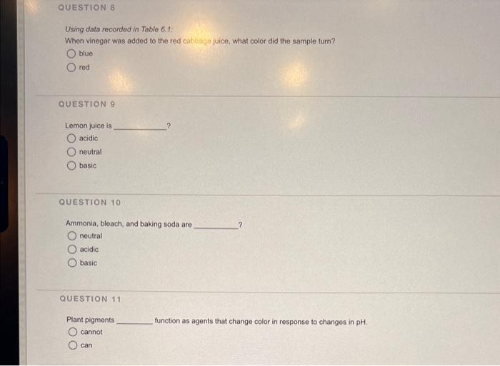 Solved Using data recorded in Table 6.1: When vinegar was | Chegg.com Solved Using data recorded in Table 6.1: When vinegar was | Chegg.com