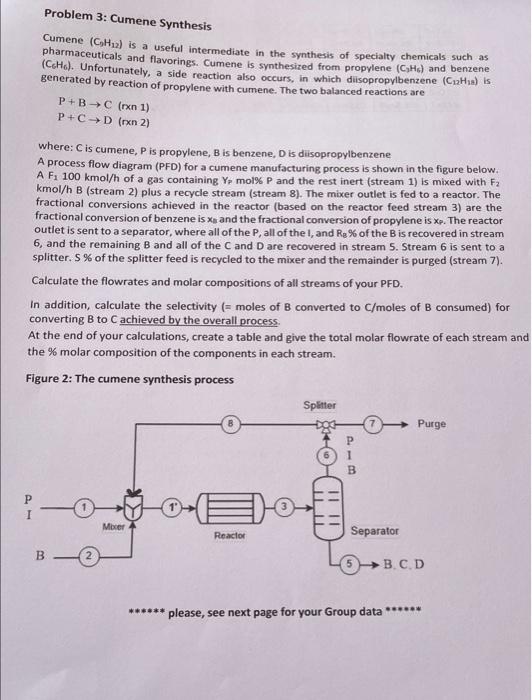 Solved Problem 3: Cumene Synthesis Cumene (CH) is a useful | Chegg.com