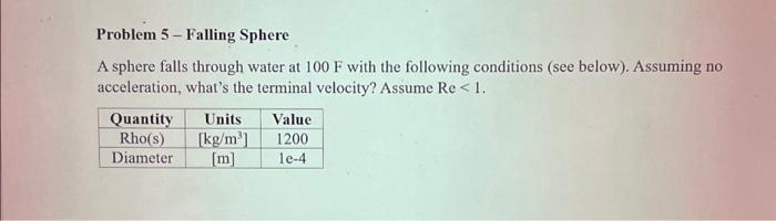 Solved Problem 5- Falling Sphere A sphere falls through | Chegg.com