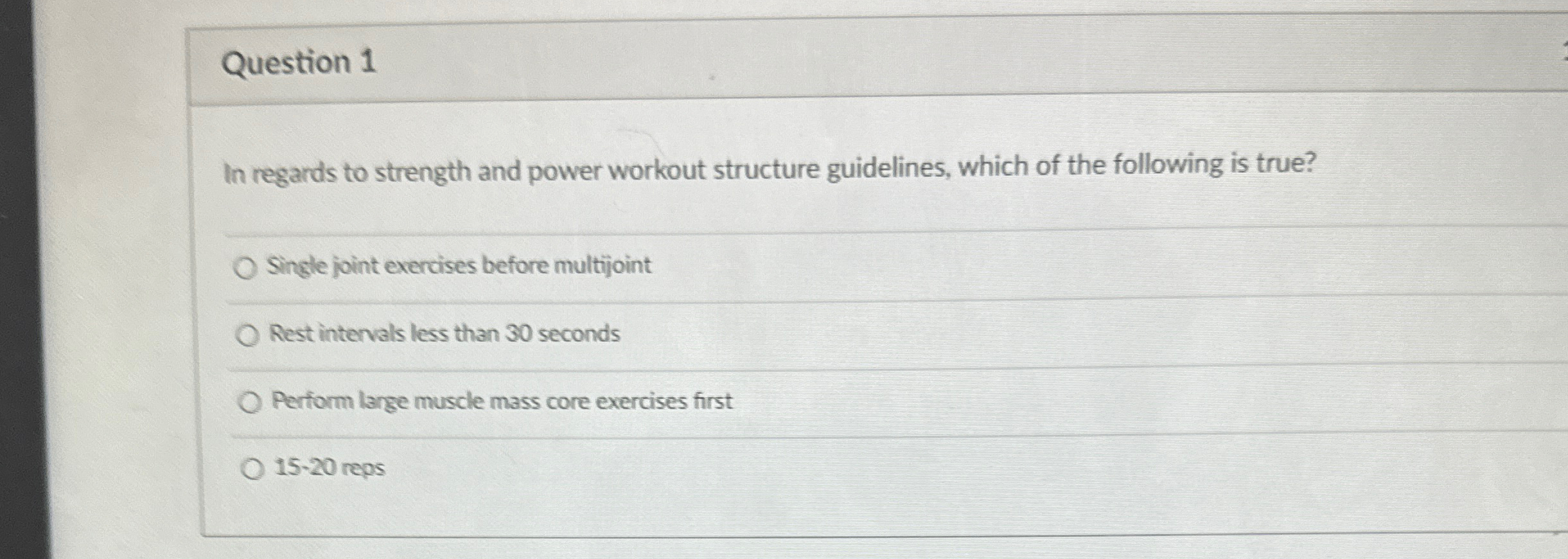 Solved Question 1In regards to strength and power workout | Chegg.com