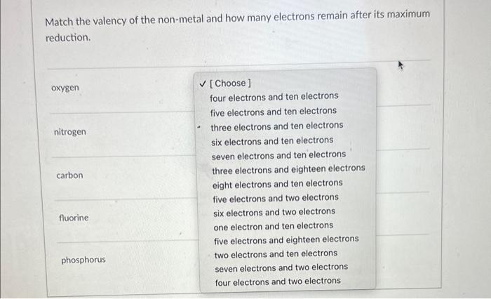 Solved Match the valency of the non-metal and how many | Chegg.com