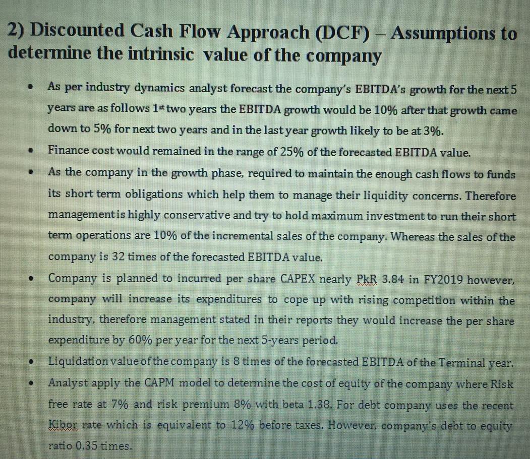 2) Discounted Cash Flow Approach (DCF) - Assumptions | Chegg.com
