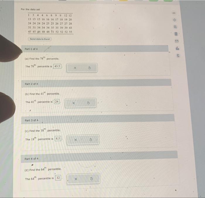 Solved For the data set Part 1 of 4 (a) Find the 78th | Chegg.com