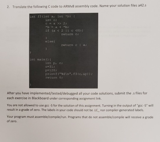 2. Translate the following C code to ARMv8 assembly | Chegg.com