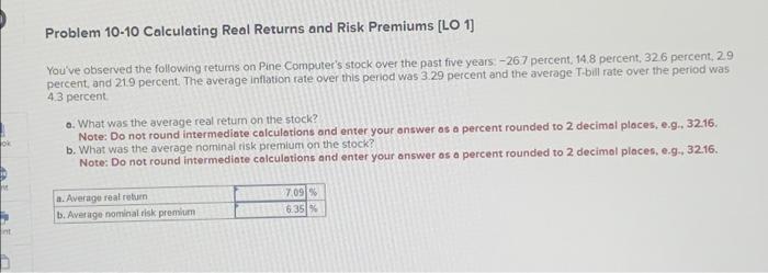 Solved Problem 10-10 Calculating Real Returns and Risk | Chegg.com
