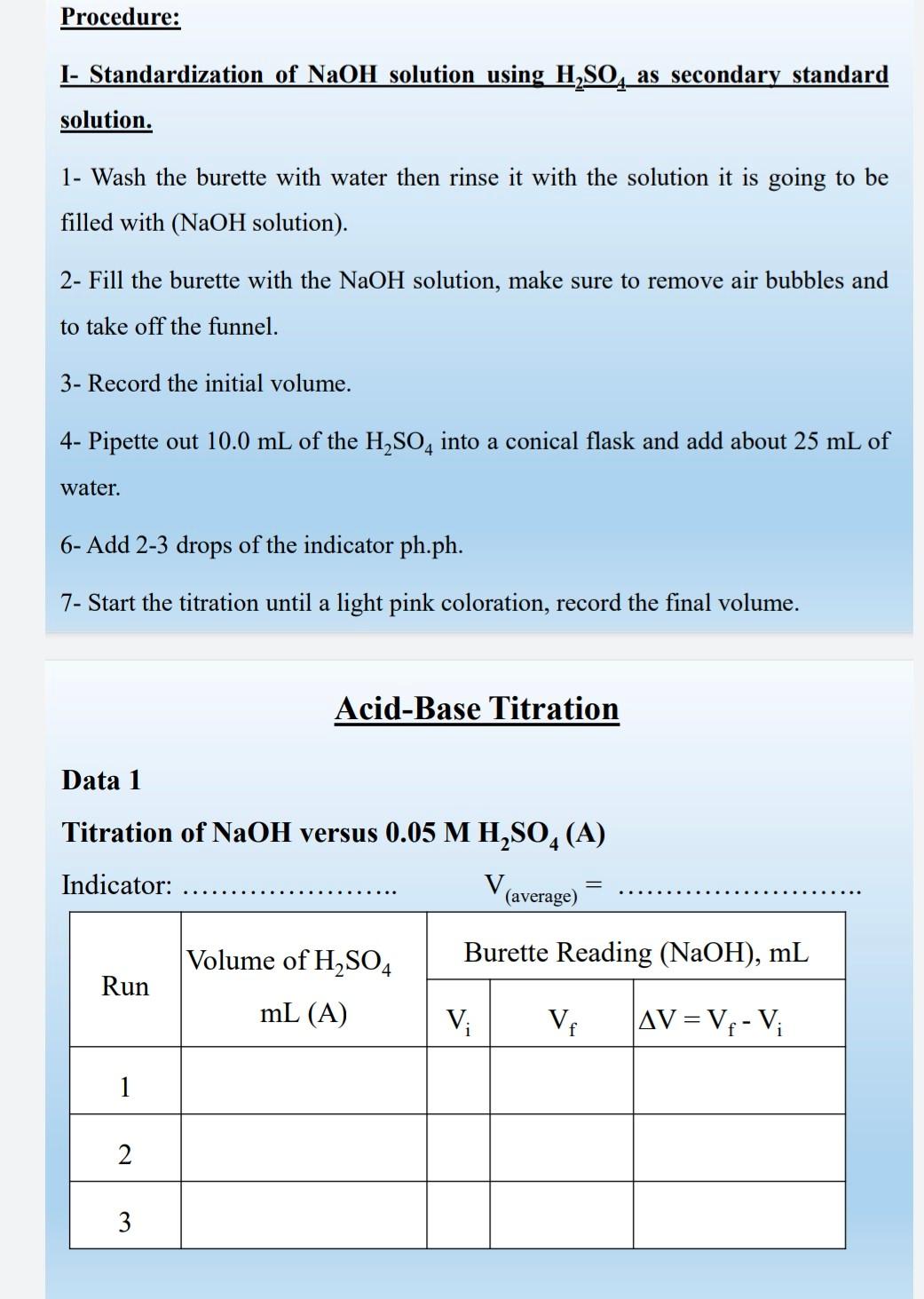 Solved Experiment 3 Acid-Base Titration Aims: 1. | Chegg.com