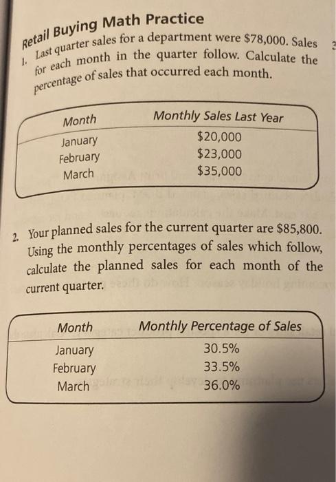Solved Retail Buying Math Practice 1. Last quarter sales for | Chegg.com