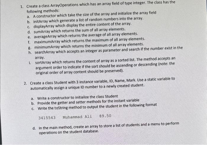 Solved 1 Create A Class Arrayoperations Which Has An Array