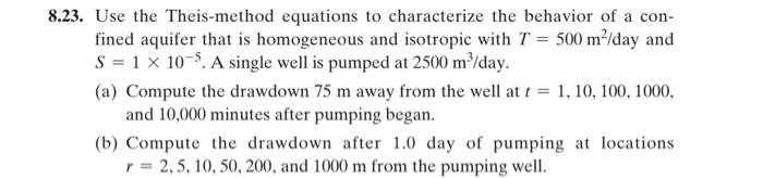 Solved 8.23. Use the Theis-method equations to characterize | Chegg.com