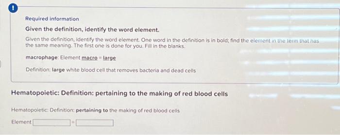 Solved Required information Given the definition, identify | Chegg.com