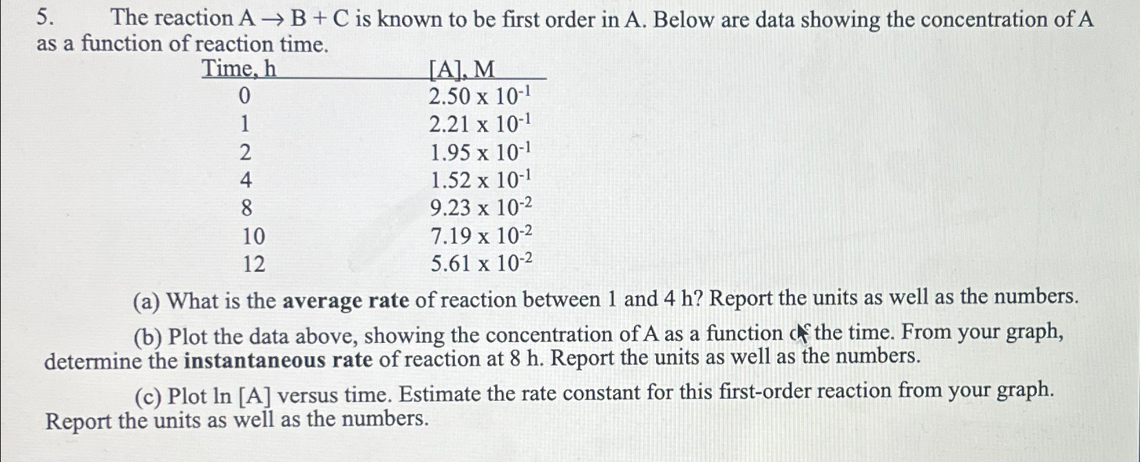 Solved The reaction A→B+C ﻿is known to be first order in A. | Chegg.com